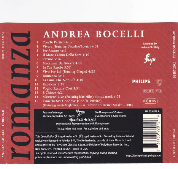 Andrea Bocelli - Romanza - CD